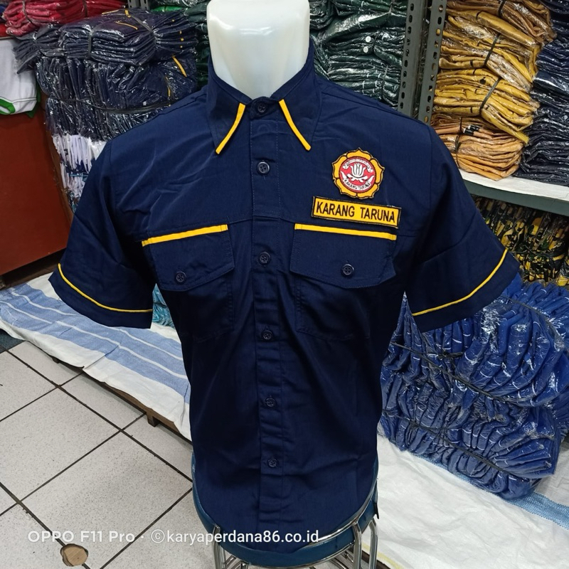 Jual KEMEJA KARANG TARUNA LENGAN PENDEK NAVY LIS KUNING | Shopee Indonesia