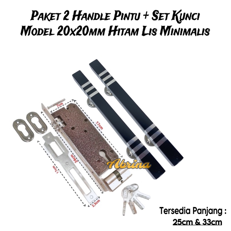 Jual Paket 2 handle pintu rumah set kunci model 20x20mm hitam lis ...