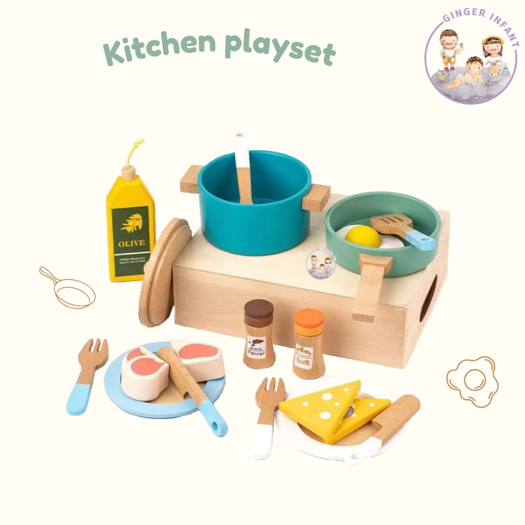 Jual GINGERINFANT kitchen playset mainan masak anak mainan panci kayu ...