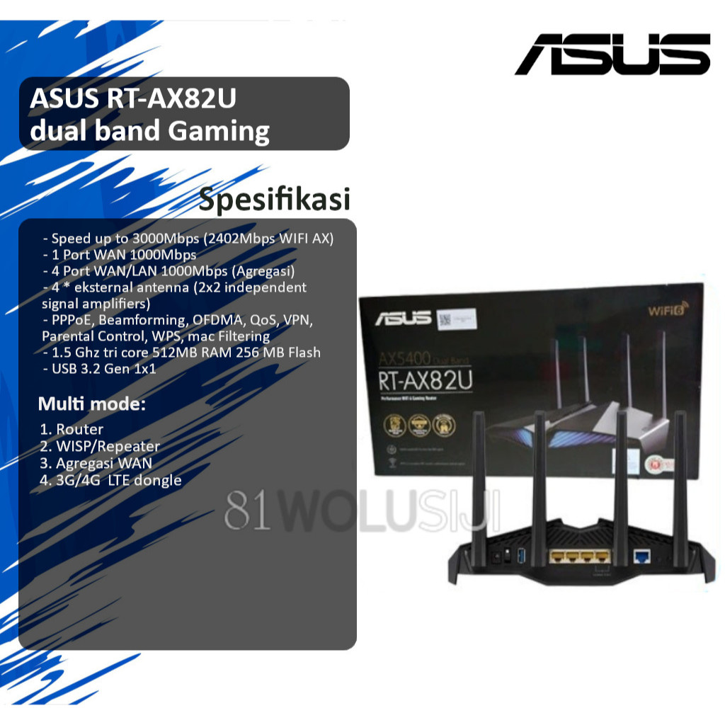 Jual ASUS RT-AX82U WIFI6 AX3 Dual Band 2.4/5Ghz Gigabit Wireless Gaming ...