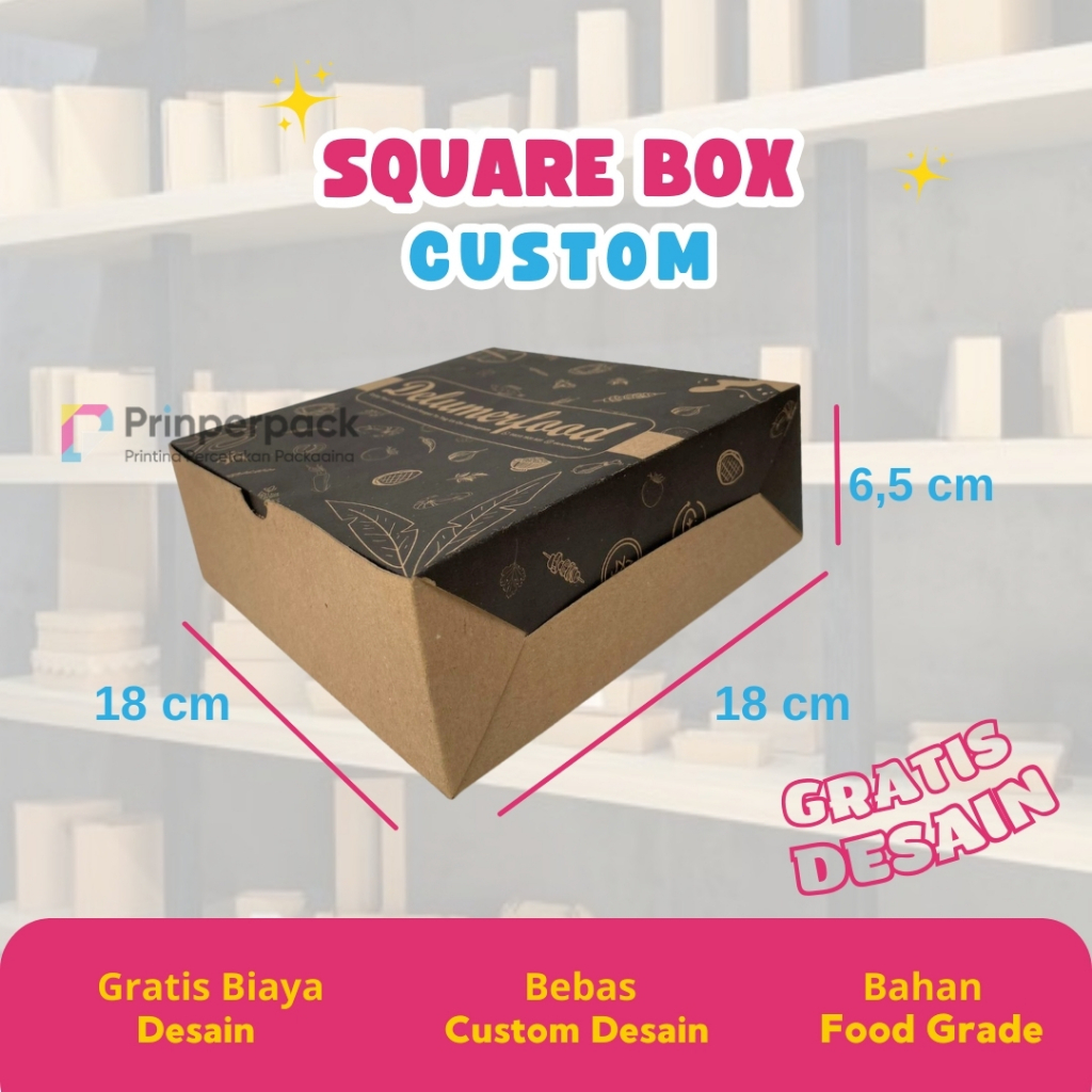 Jual square lunch box craft custom / cetak kemasan nasi custom ...