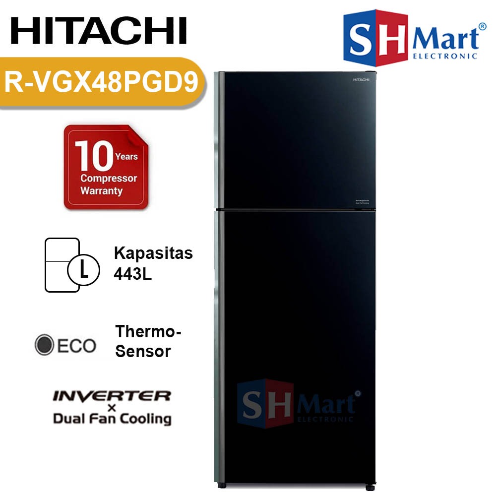 Jual KULKAS 2 PINTU HITACHI R-VGX48PGD9 / RVGX48PGD9GBK KAPASITAS 407 LITER INVERTER GARANSI ...