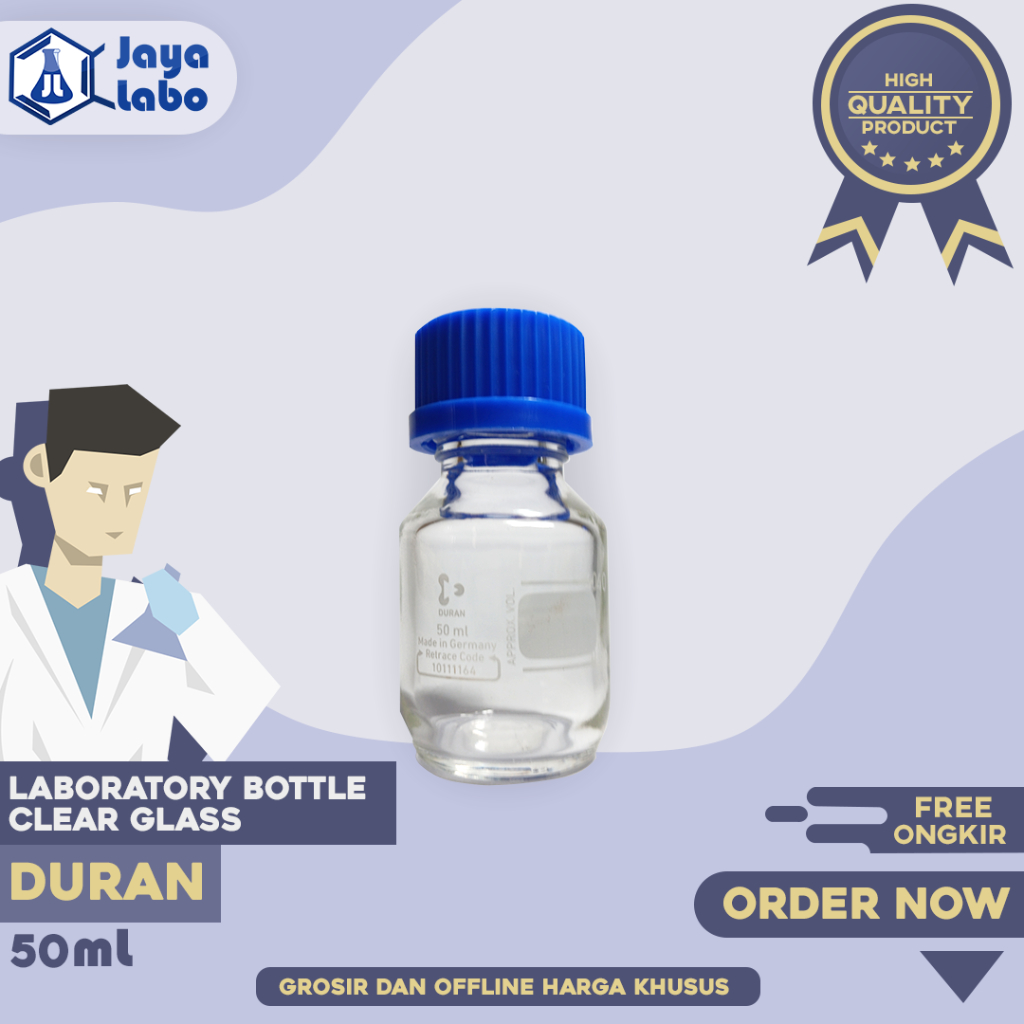 Jual DURAN BOTOL SAMPEL Vol. 50 ml / LAB BOTTLE KACA BENING ...