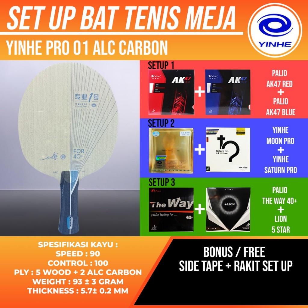 Jual Paket Bat Pingpong Rakitan Yinhe Pro 01 ALC Carbon Lion Palio | Shopee Indonesia