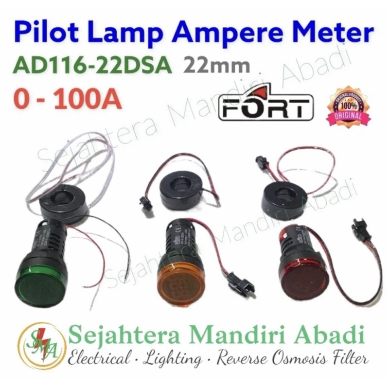 Jual Pilot Lamp Amperemeter Fort LED 22mm AD116-22DSA Lampu Panel 3 ...