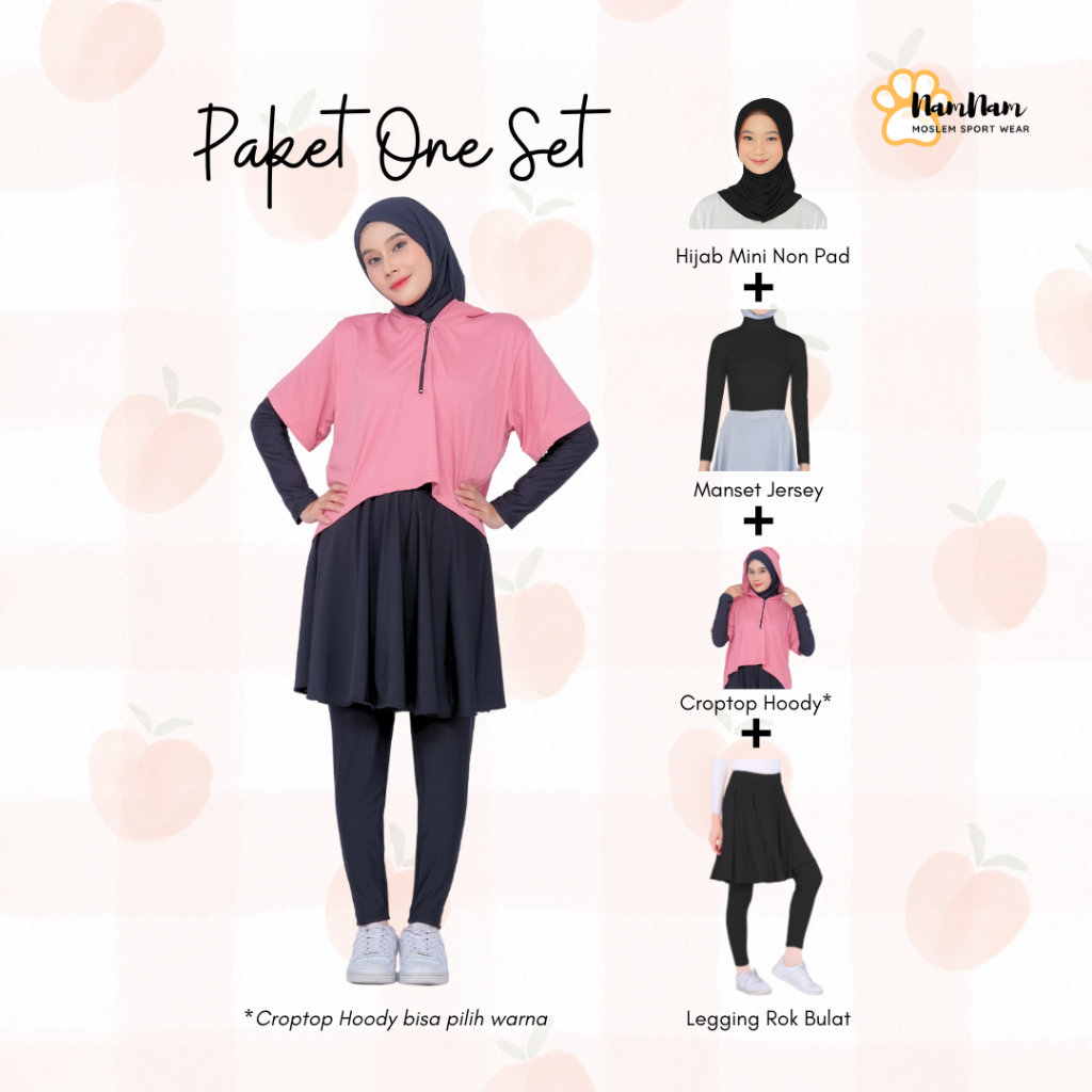 Jual Setelan olahraga muslimah paket legging rok + manset baju + hijab ...