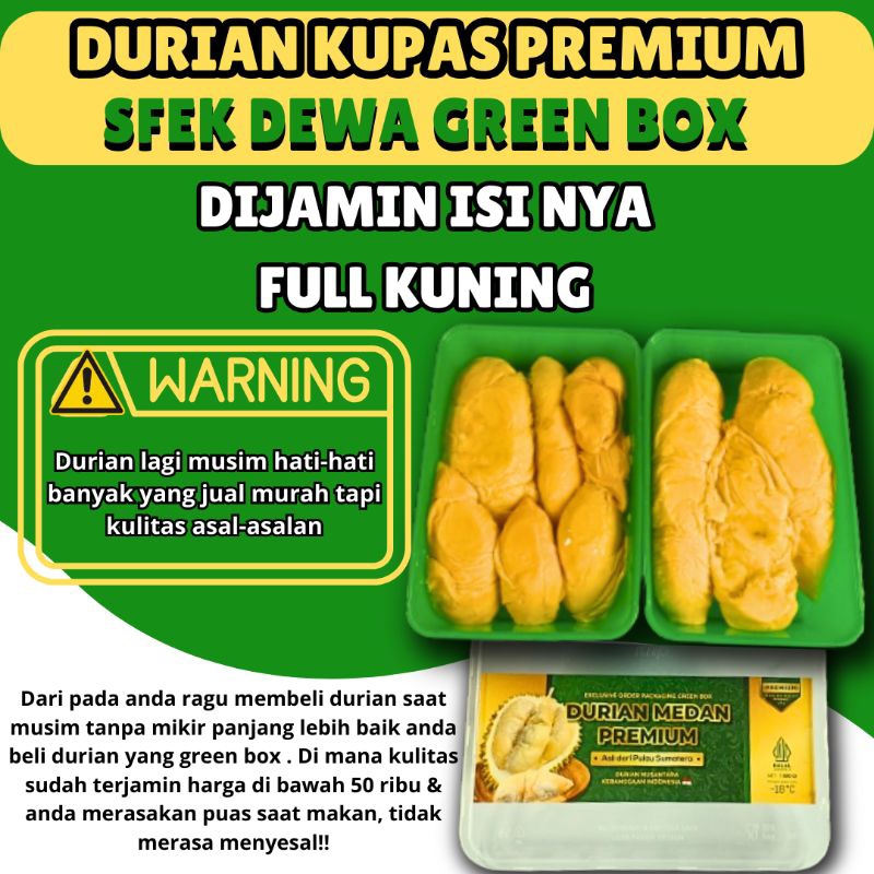 Jual Durian Kupas Medan Grenn Box Premium/kualitas Sultan Grade A3 ...
