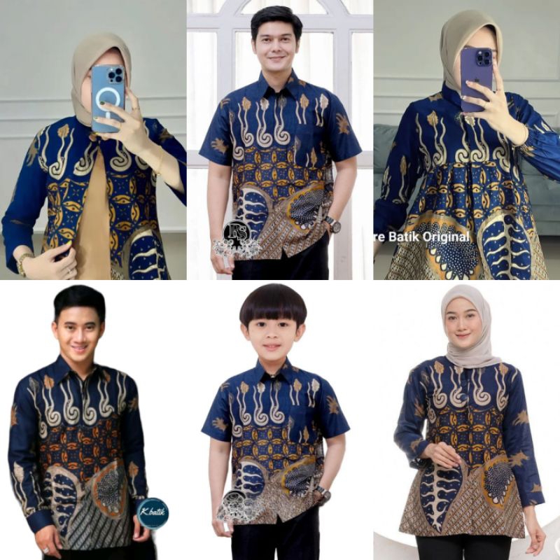 Jual BAJU BATIK WARNA BIRU/NAVY MOTIF MELODY BLUS TUNIK KEMEJA HEM ANAK ...