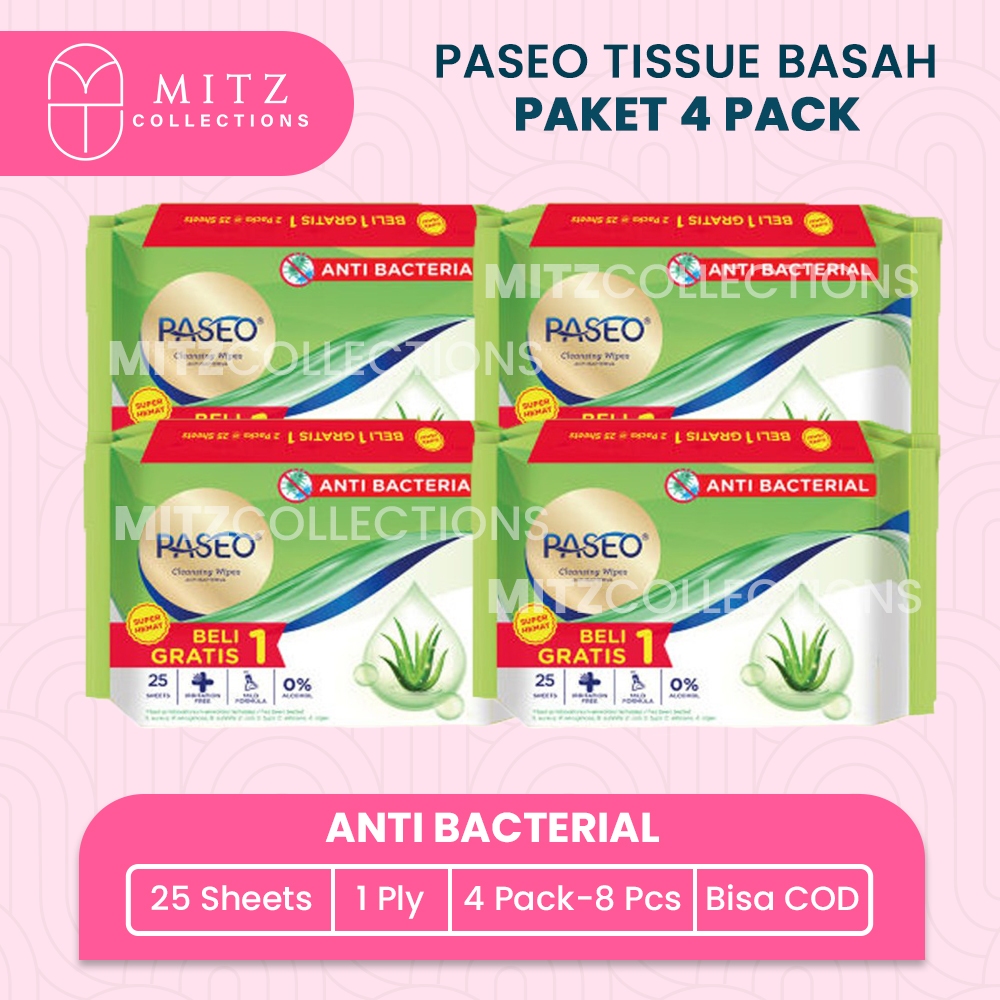 Jual (4 Bundle isi 8 Pack) Tissue Basah PASEO Anti Bacterial Wipes 25 ...