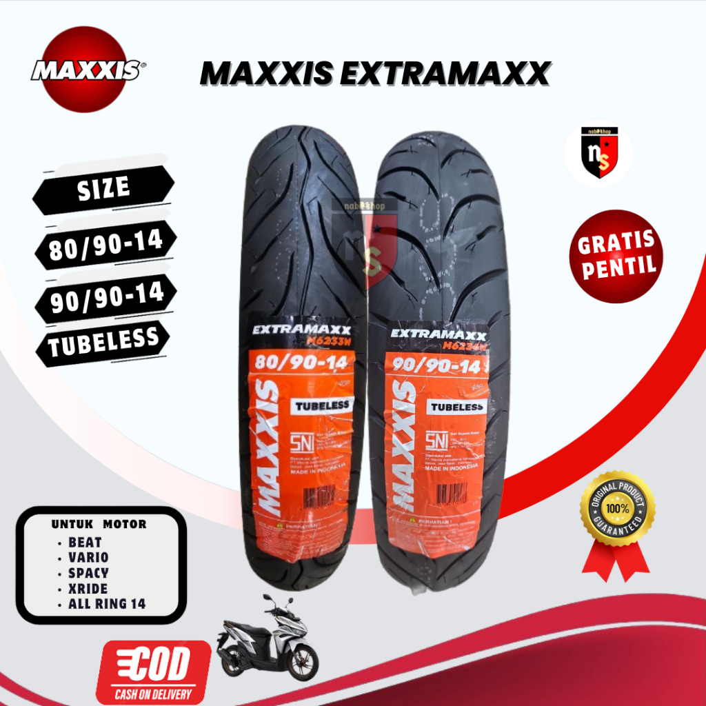 Jual Ban Motor Maxxis Extramaxx M6234W 90/90-14 Ban Motor Matic Free ...