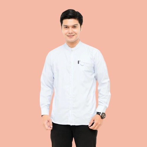 Jual Kenzu Baju Koko Pria Lengan Panjang Polos Motif Albino Warna Putih ...
