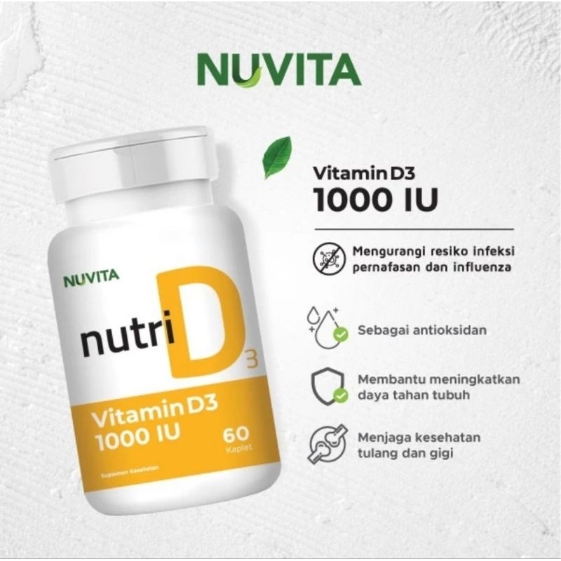 Jual nuvita nutri D3 1000 IU vitamin D3 60 caps suplemen daya imun tubuh | Shopee Indonesia