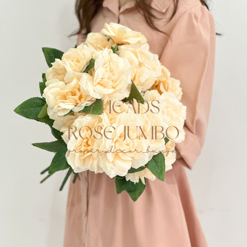 Jual [QC] 7 HEADS ROSE JUMBO Bunga Mawar x7 Rose Paris Kombinasi x10 Bunga Artificial / Bunga ...