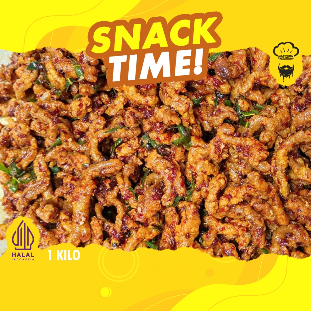 Jual [1 KILO] Keripik Usus Krispy Kemasan Bumbu Basah Pedas Daun Jeruk ...