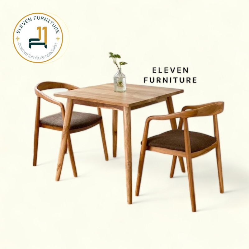 Jual SET MEJA MAKAN 2 KURSI SELLY BULAT kayu jati kafe cafe resto minimalis retro modern korean ...