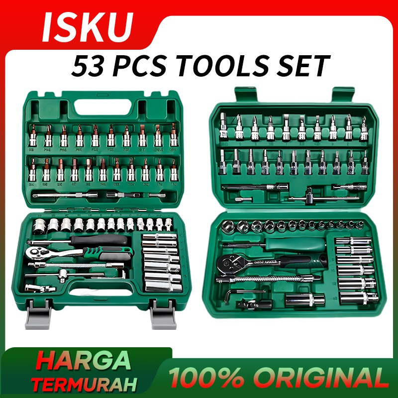 Jual ISKU Kunci Sok set 53pcs Socket (1/4 ") Kunci Sock 53 pcs Lengkap Pas Ring Tool Kit ...