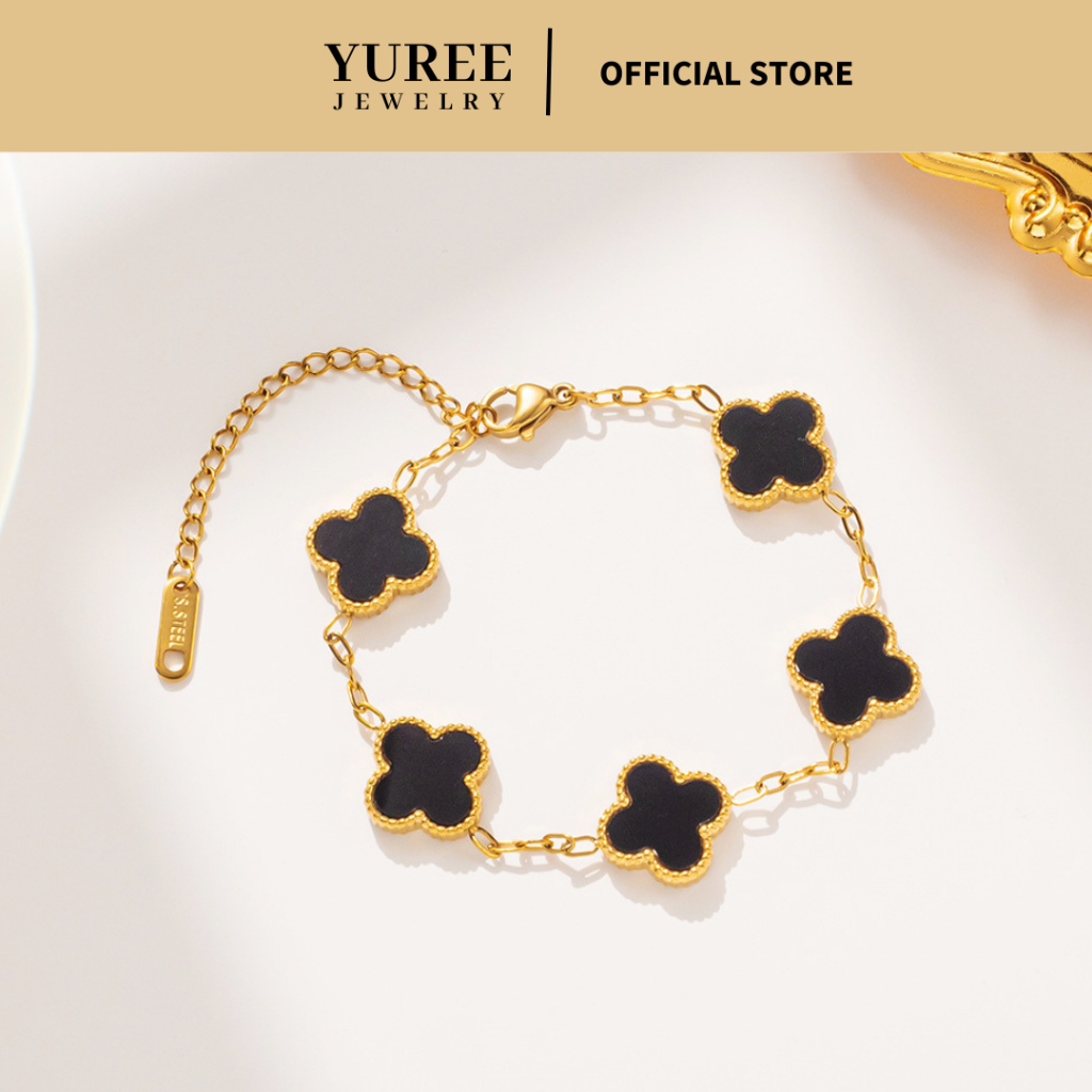 Jual YUREE • Jane Bracelet 18K Gold Plated • Perhiasan Gelang Clover ...