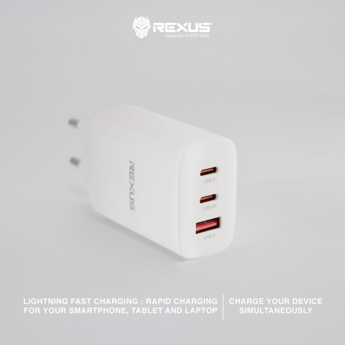 Jual CHARGER REXUS PA100 / PA-100 1 PORT USB-A DAN 2 PORT TYPE C 45W ...