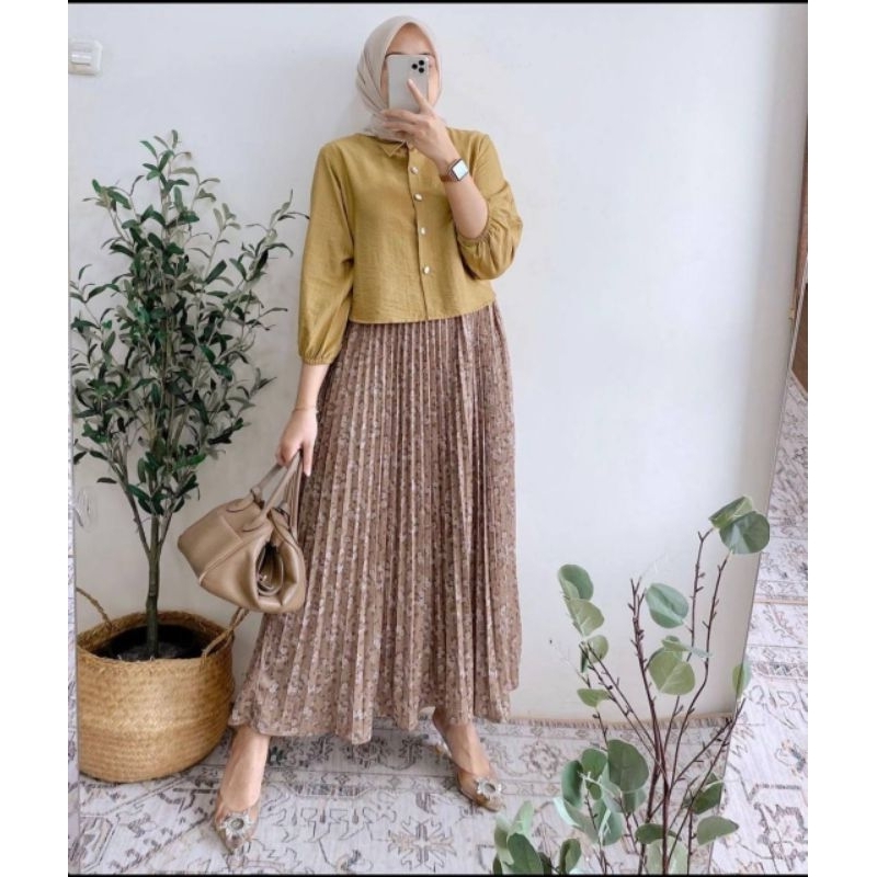 Jual BAJU SETELAN ROK PLISKET ONE SET ROK ZAVIKA LINEN | Shopee Indonesia