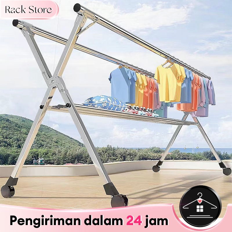 Jual Jemuran Baju Dengan Rak Sepatu Lipat Stainless Steel Jemuran ...