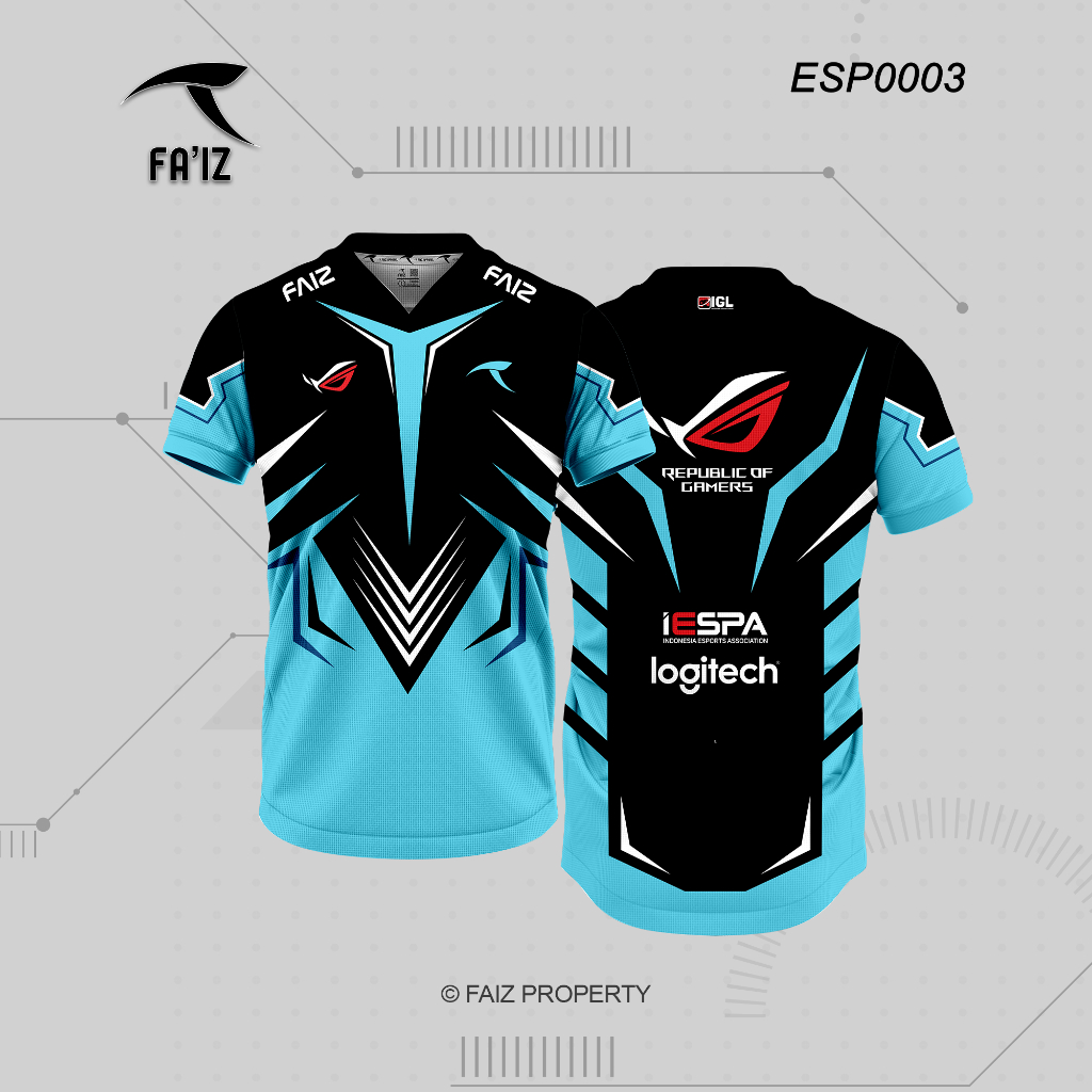 Jual JERSEY GAMING / ESPORT BAJU GAME BIRU HITAM CUSTOM NAMA DAN LOGO ...
