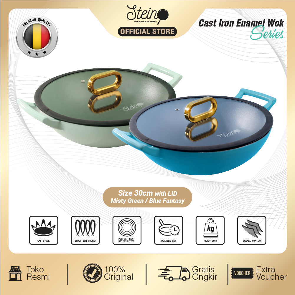 Jual STEIN Cast Iron Wok | Inner Coating Enamel Belgia Europe | Non-Stick Coating | Shopee Indonesia