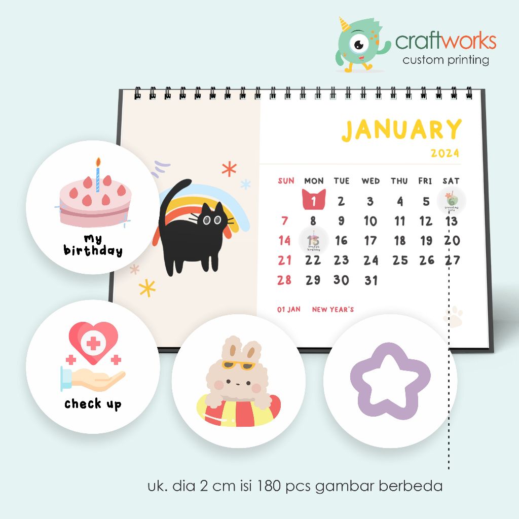 Jual STICKER PENANDA KALENDER MEMO / AGENDA - STICKER TRANSPARANT LUCU ...
