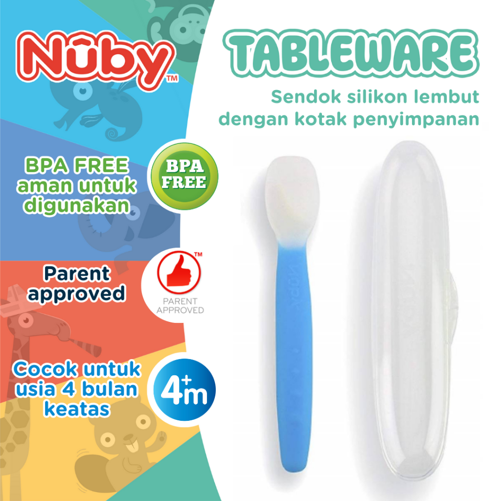 Jual Nuby Kids Garden Fresh Silicone Spoon With Case - Sendok Makan Bayi Silikon (Blue) | Shopee ...