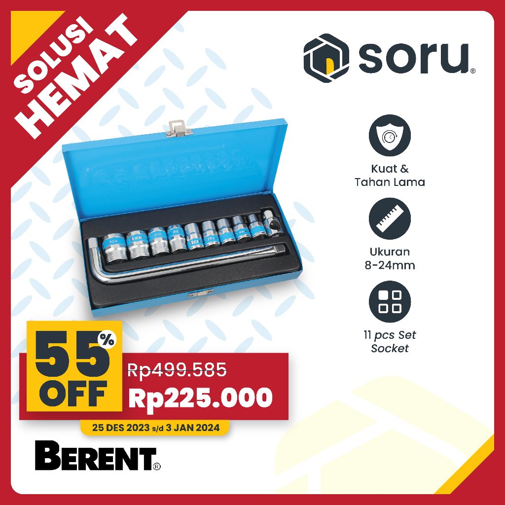 Jual BERENT SET Soket 1/2 Inch 8 -24 mm 11 PCS Set Socket Tool Kunci ...
