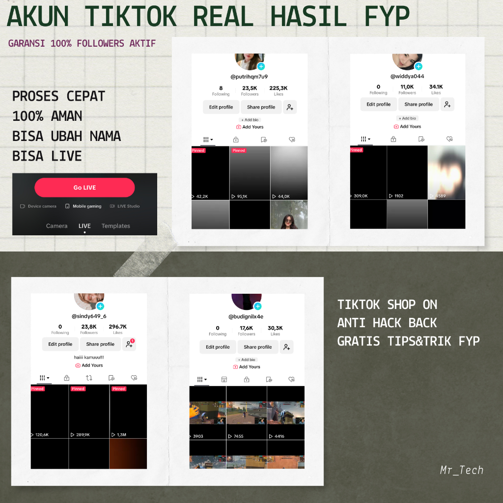 Jual Akun Tiktok Hasil FYP 20K-40k Followers Aktif Real Indo Bisa Live ...
