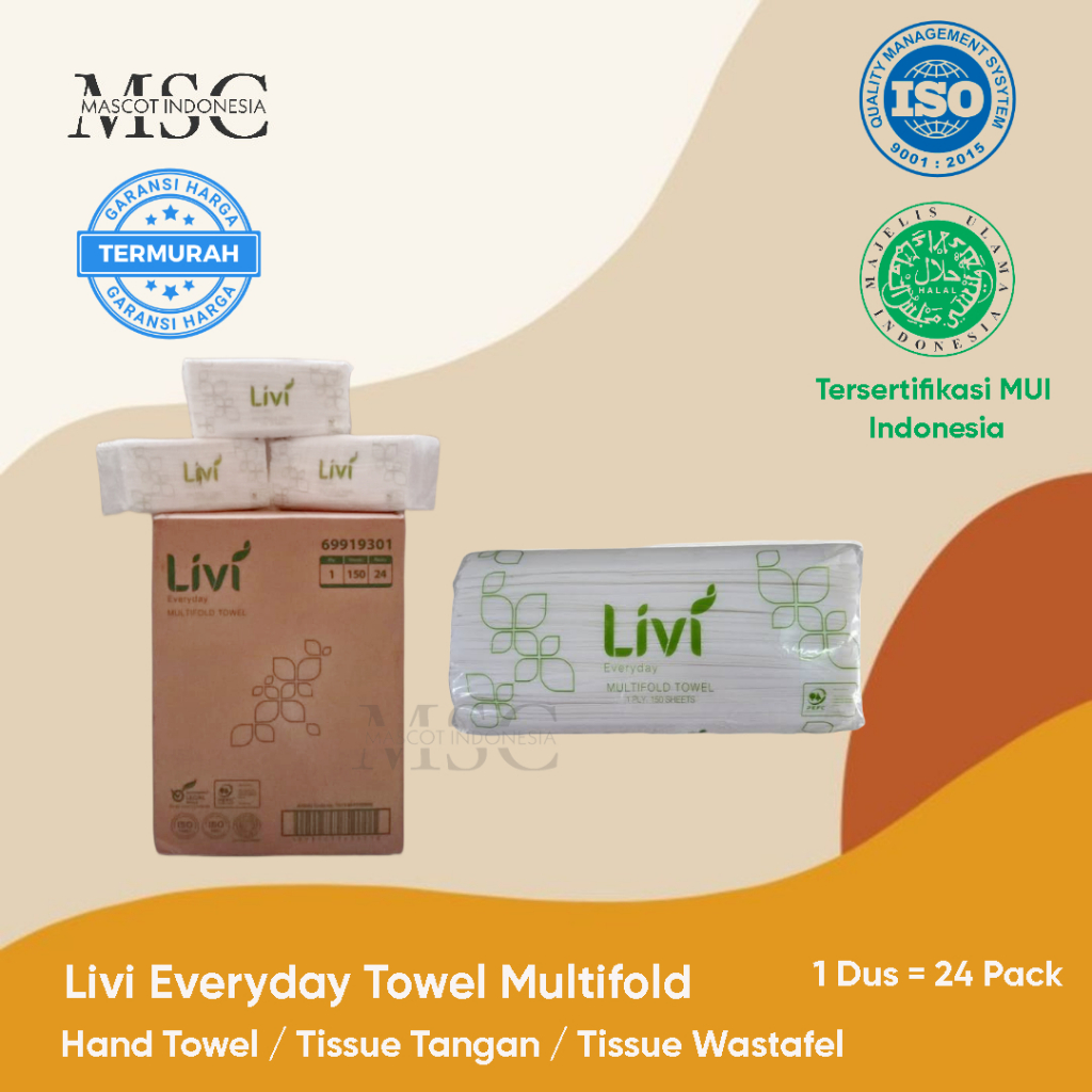 Jual 1 Dus Tissue Livi Everyday Towel Multifold 150 Sheet (Hand Towel ...