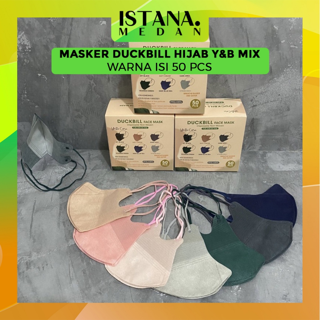 Jual MASKER DUCKBILL HIJAB Y&B MIX WARNA ISI 50 PCS | Shopee Indonesia