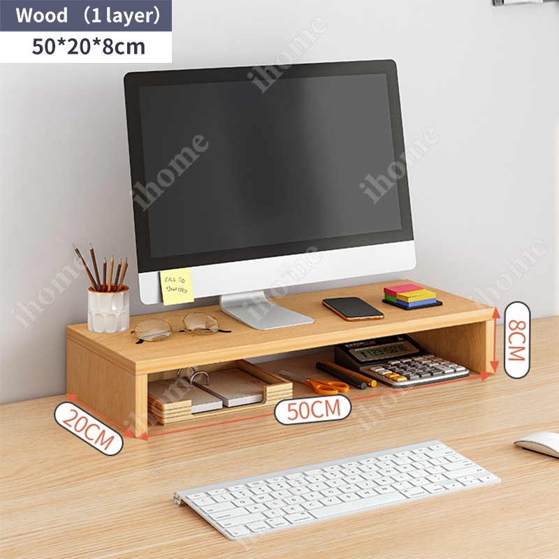 Jual Meja Belajar Monitor Stand Desk Organizer Stand Monitor Kayu Rak ...