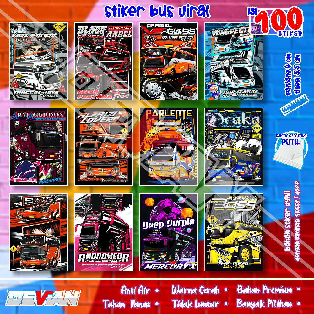 Jual isi 100 stiker bus viral | kids panda 2 black angel ve-gass ...