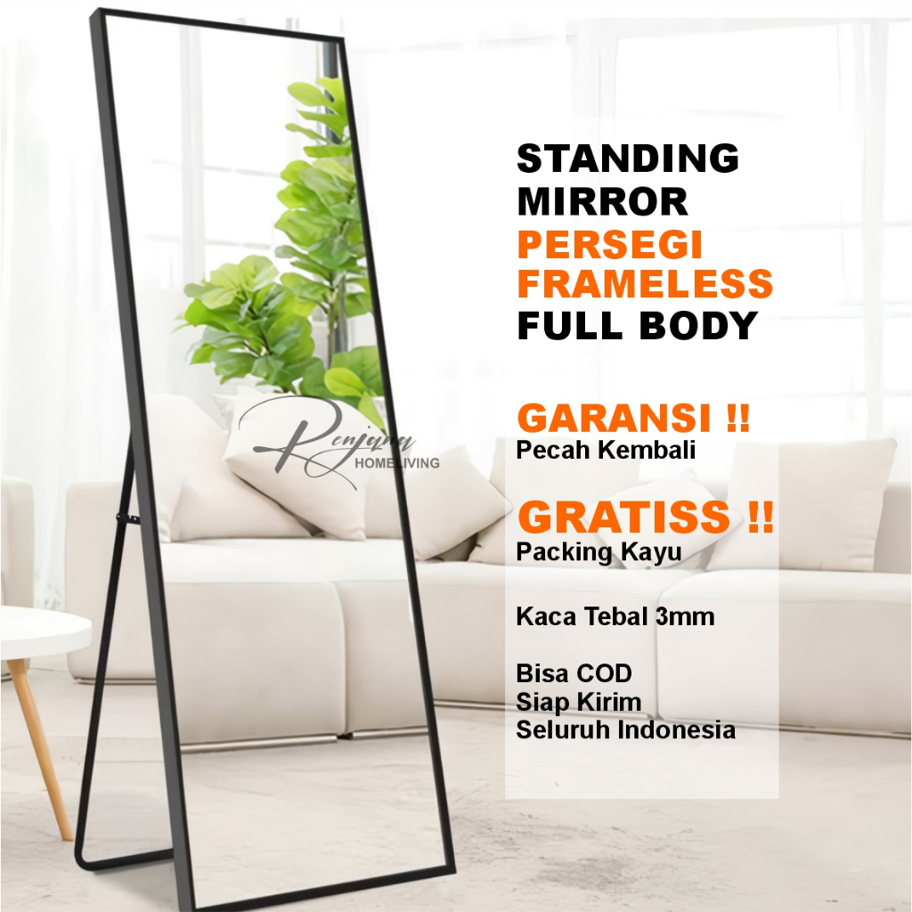 Jual Kaca Cermin Standing Mirror minimalis Frameless Bergaransi Gratis ...