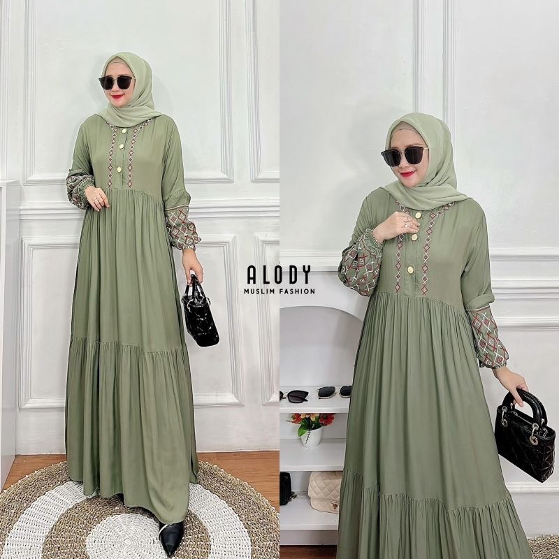 Jual GAMIS BORDIR KHANZA LD 110 & LD 130 JUMBO / ANDARA / SANTI DRESS MAXY CRINGKEL AIRFLOW ...