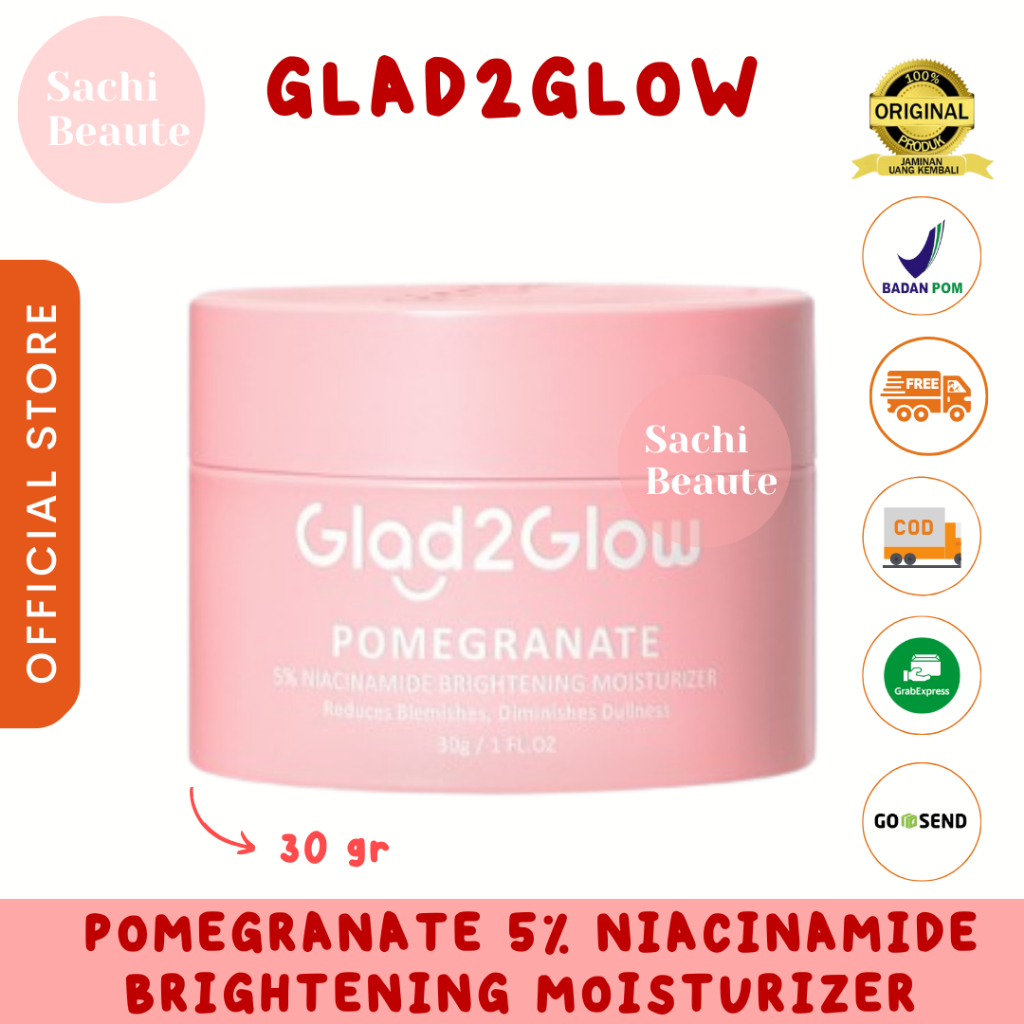 Jual Glad2glow Pomegranate 5 Niacinamide Brightening Moisturizer 30g