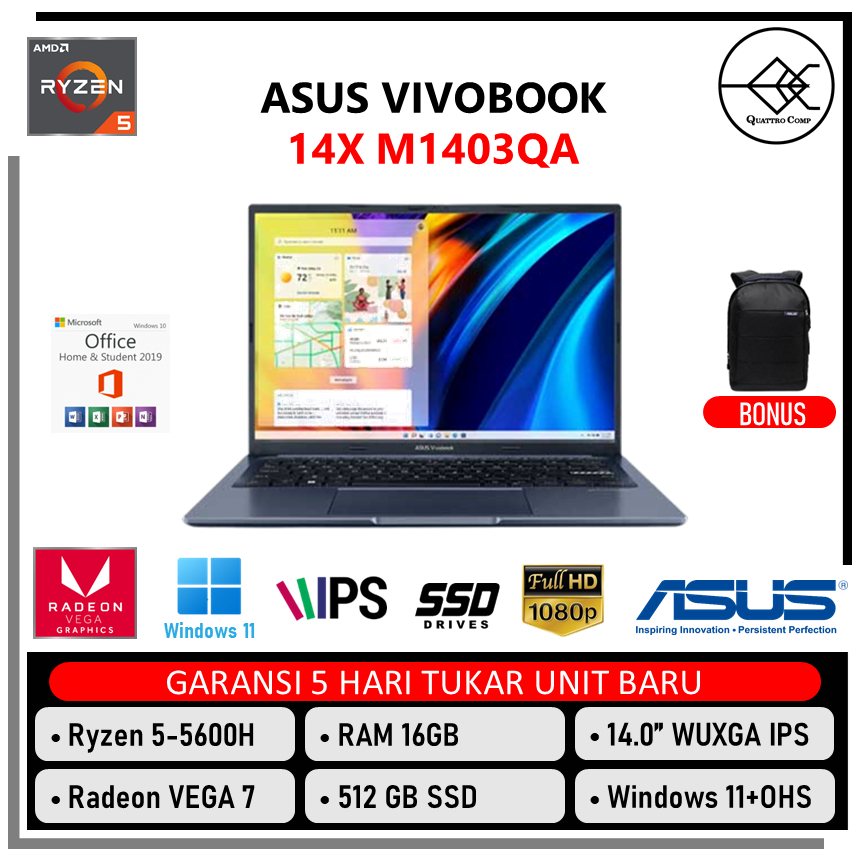 Jual Asus VivoBook 14X M1403QA Ryzen 5-5600H 16GB 512SSD VEGA7 W11+OHS ...
