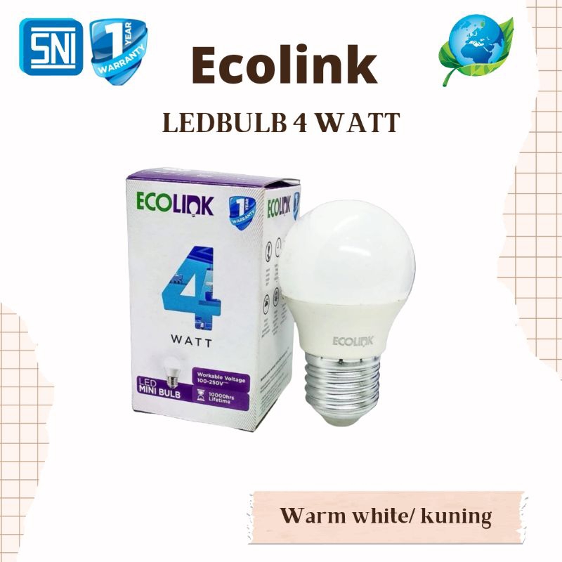 Jual Lampu Led Bulb Ecolink 4 Watt E27 3000K - Kuning | Shopee Indonesia