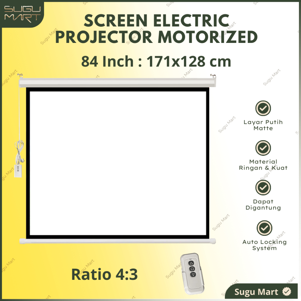 Jual Layar Screen Proyektor Motorized 84 inch Ratio 4 :3 / 16:9 | Layar ...