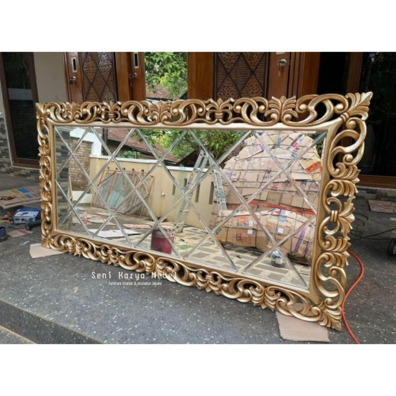 Jual Pigura Ukir Kayu Jati - Pigura Cermin Jati Gold 150x80 Cm | Shopee ...