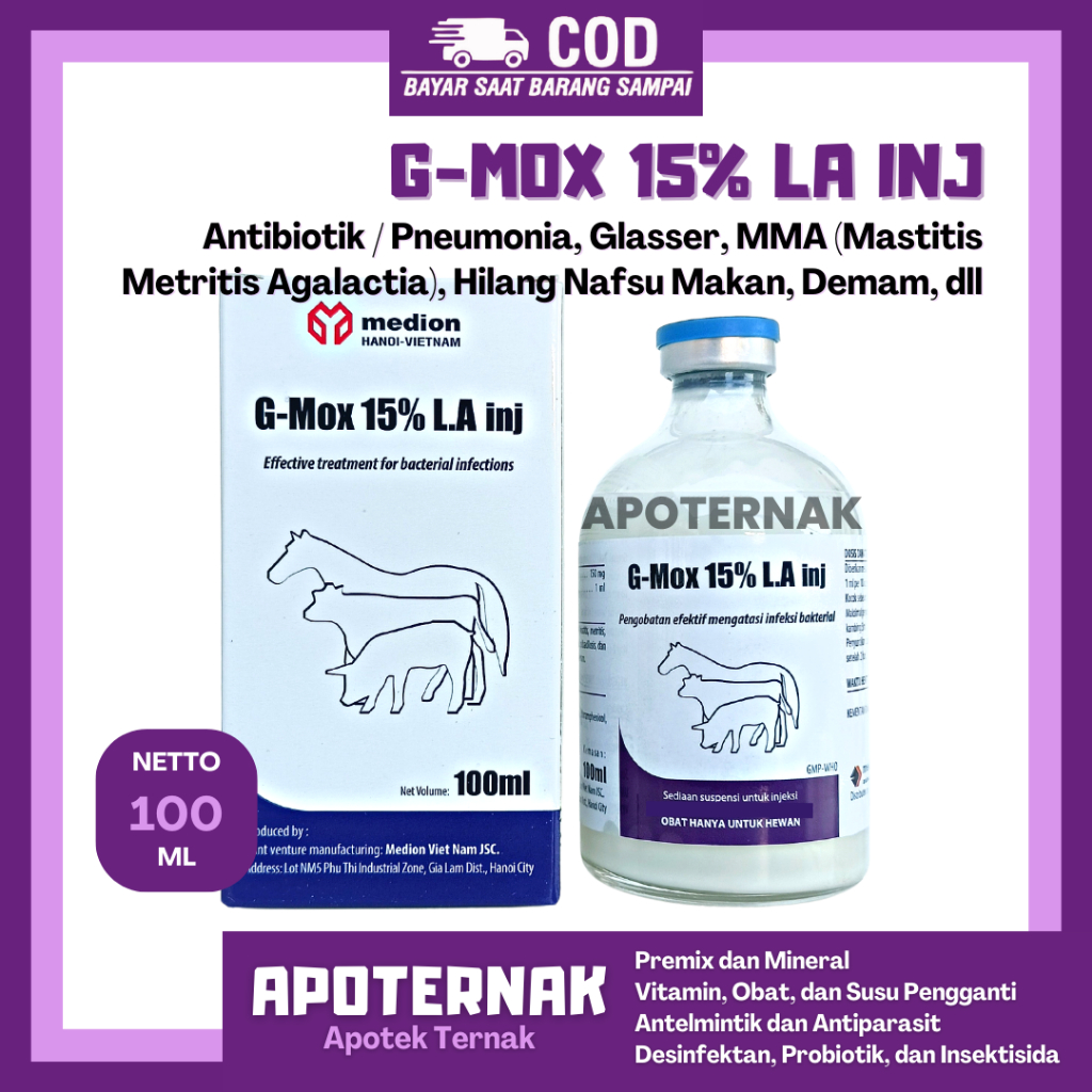 Jual G-MOX 15% LA 100 ml | Injeksi AntiBiotik AMOX Spektrum Luas Hewan ...
