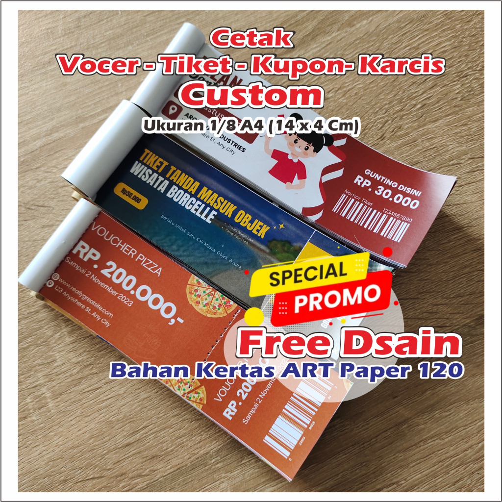 Jual FREE DSAIN CETAK VOCER KUPON KARCIS TIKET CUSTOM BAHAN ART PAPER ...