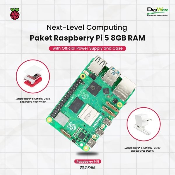 Jual Paket Raspberry Pi 5 8GB RAM with Official Power Supply and Case ...