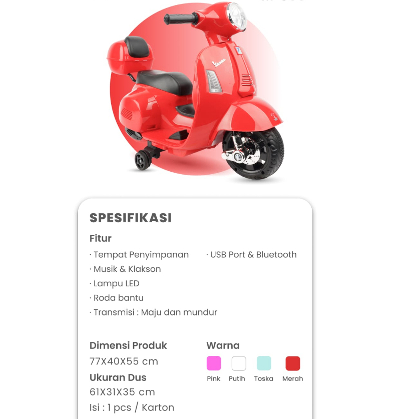 Jual Mainan Anak Motor Aki Vespa M 399 - PMB Toys, Motor Motoran Vespa ...
