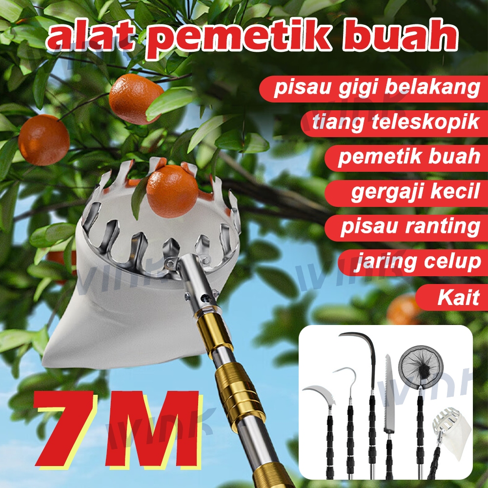 Jual 7M Buah Picker Set Orchard Tiang menebal Alat Pemetik Buah Dilengkapi dengan enam kepala ...