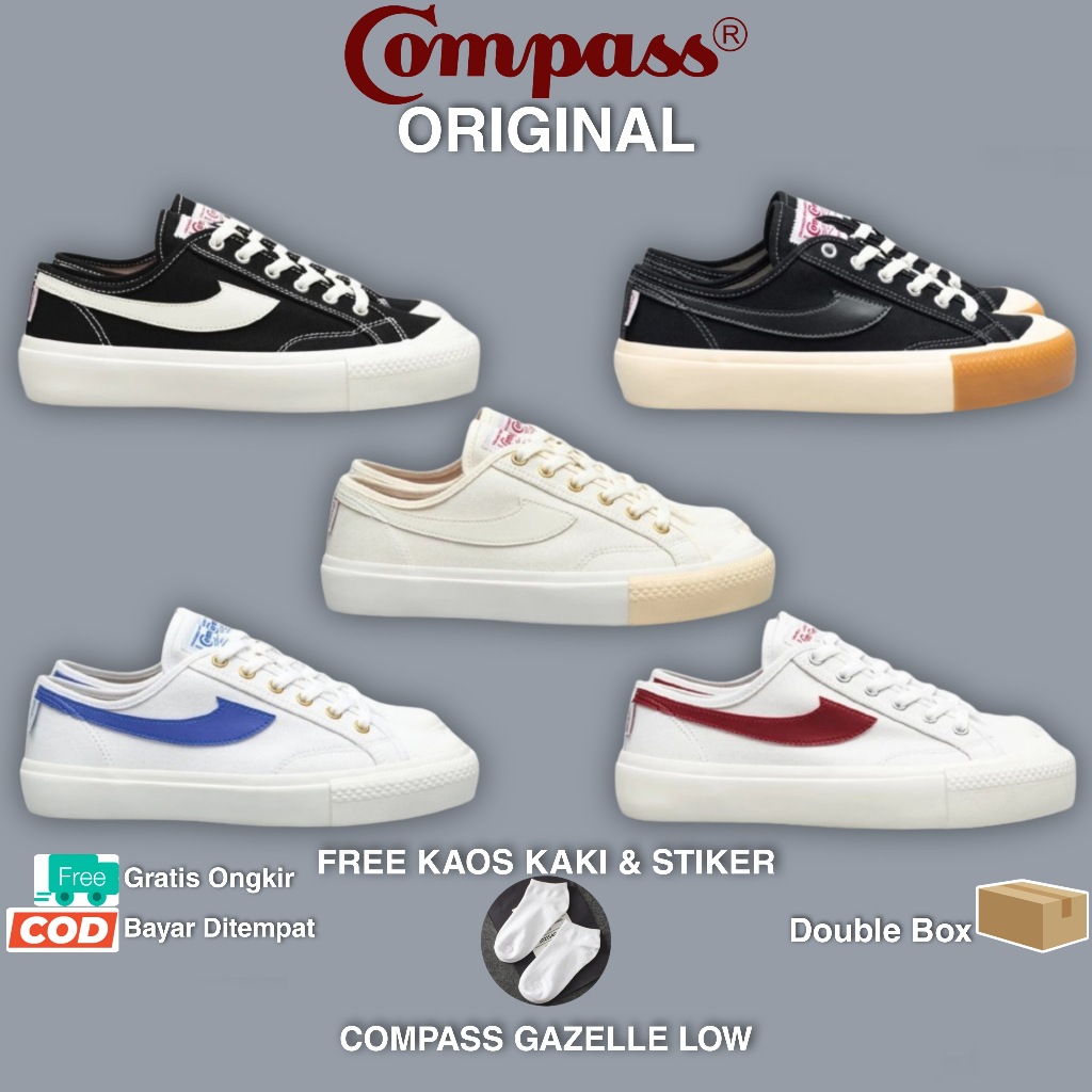 Jual [ORIGINAL] Sepatu Compass Gazelle Low Black White / Cream / White ...