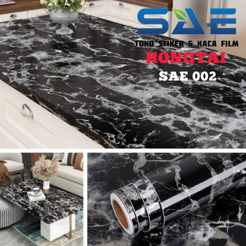Jual Wallpaper Sticker Meja Kayu Triplek Marmer Hitam Glossy Premium ...