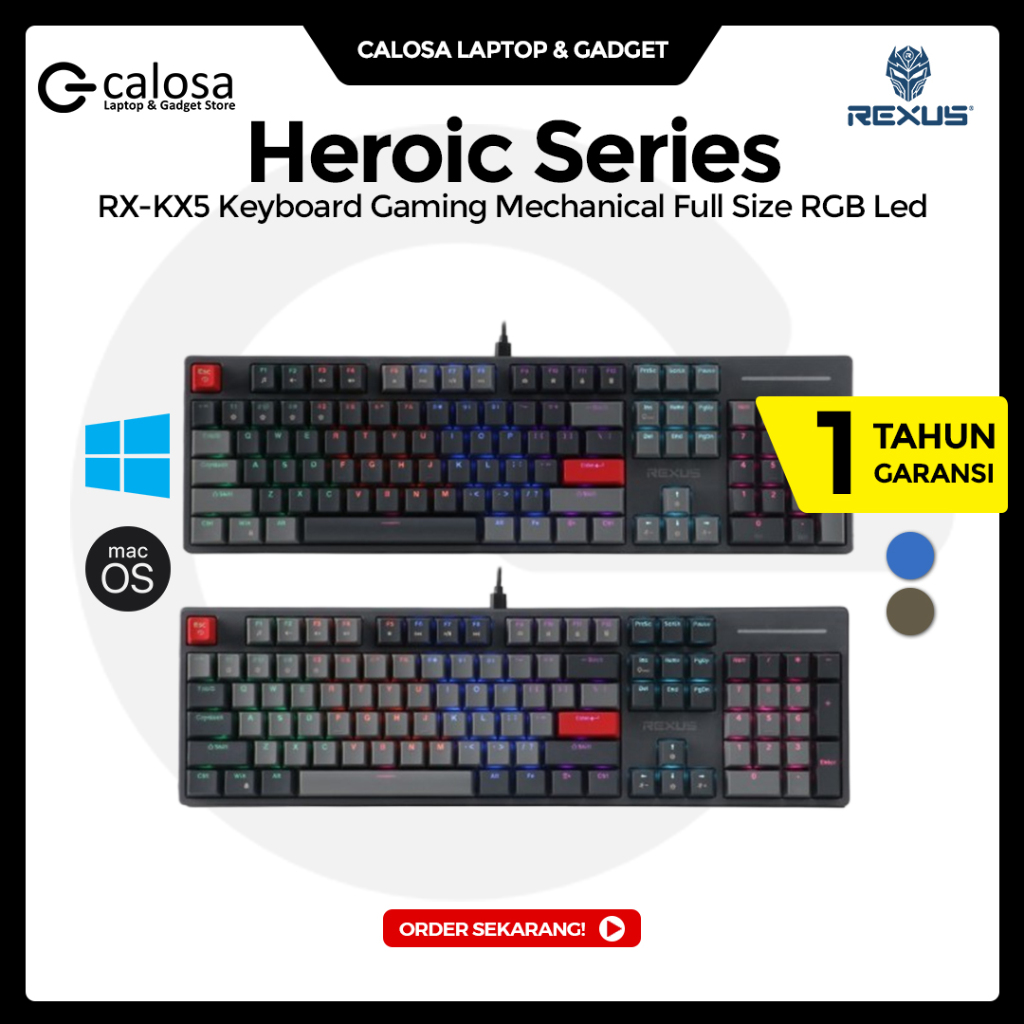 Jual Rexus Heroic RX KX5 Keyboard Gaming Mechanical Full Size RGB Led - Original RX-KX5 Series ...