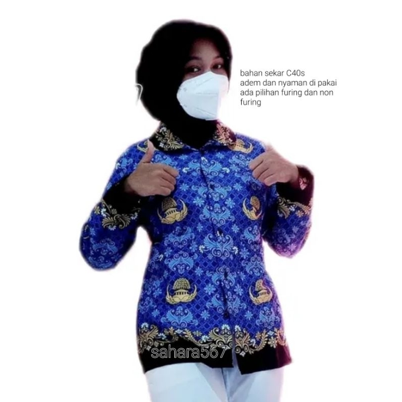 Jual batik korpri kerah hitam terbaru full furing katun halus lengan dan kerah hitam tumpal 2022 ...